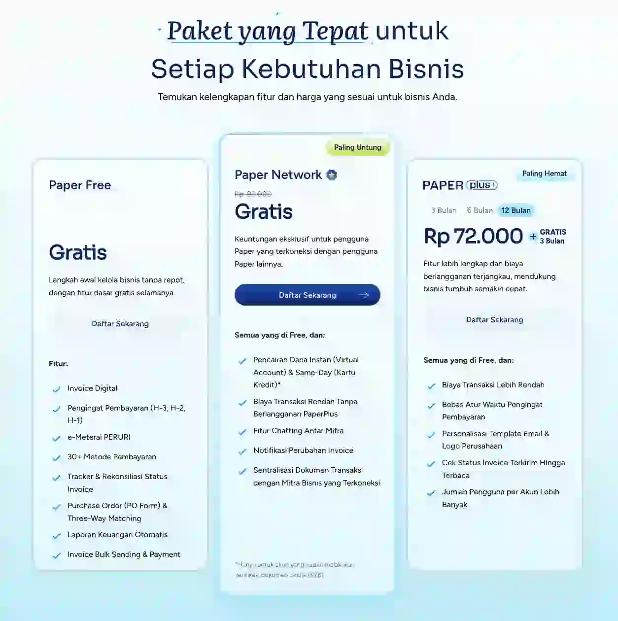 Harga & Biaya Langganan Paket Paper