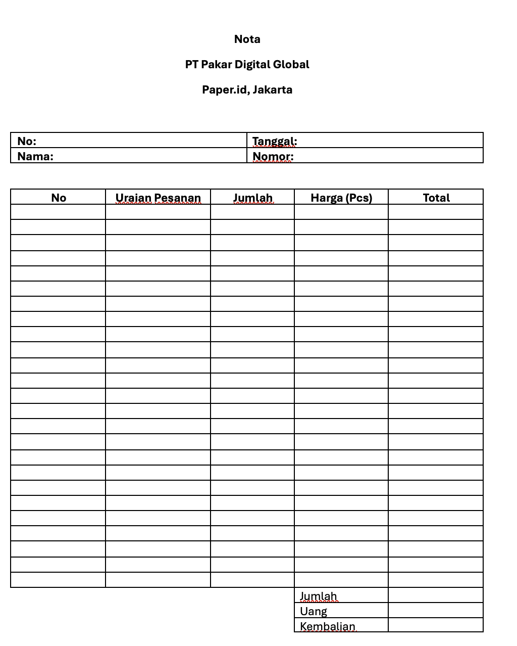 Download Contoh Nota Kosong Format Word, PDF & Excel